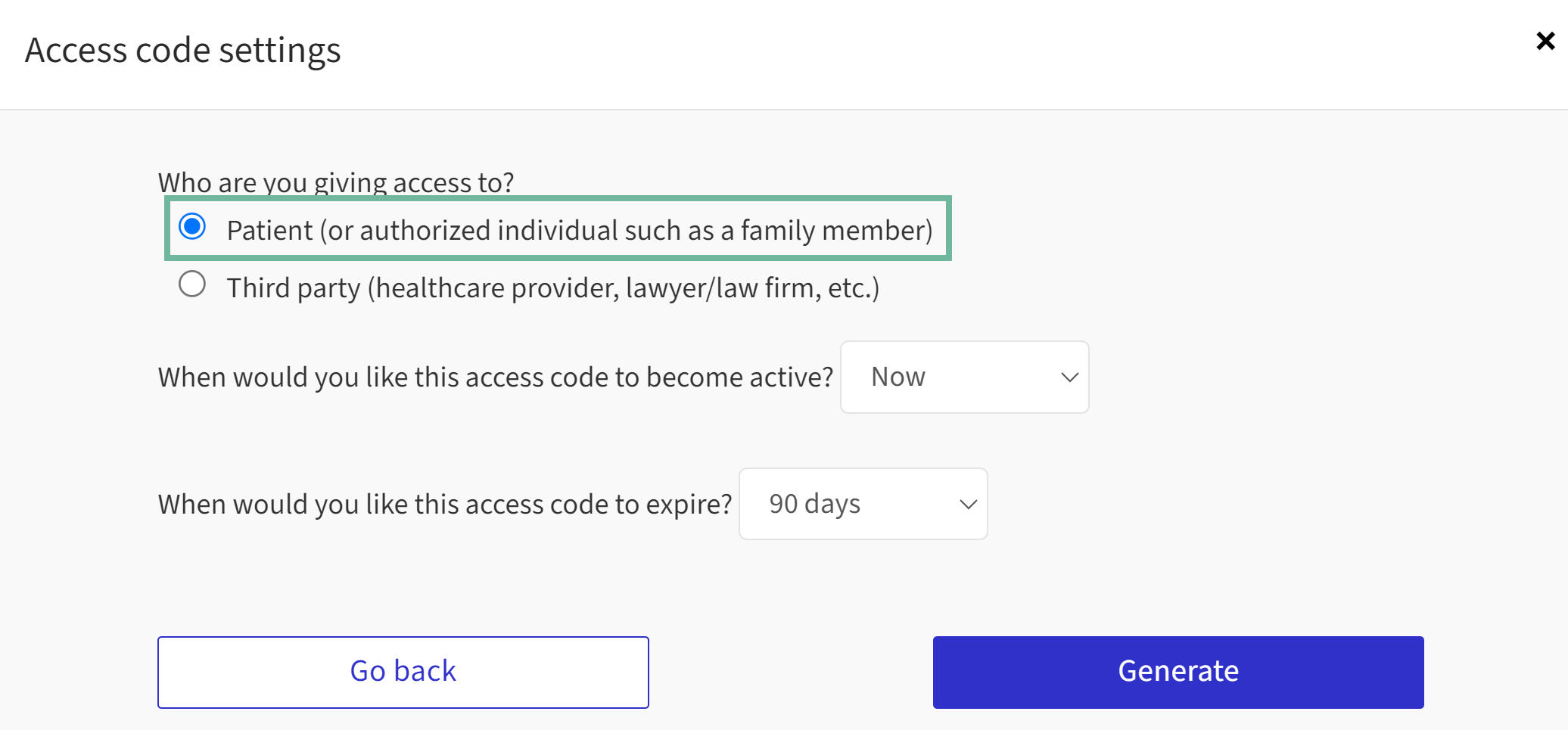Patient Link: How to Generate an Access Code for a Patient